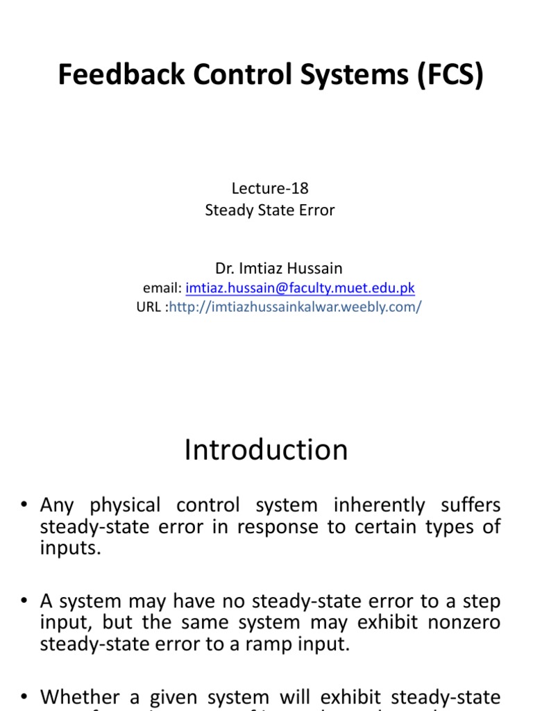 Feedback Control Systems (FCS) : Lecture-18 Steady State Error | PDF ...