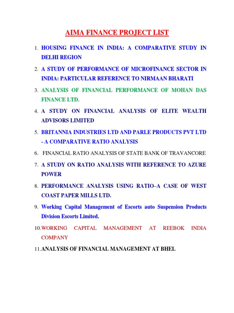 AIMA Finance Project List | PDF | Finance & Money Management
