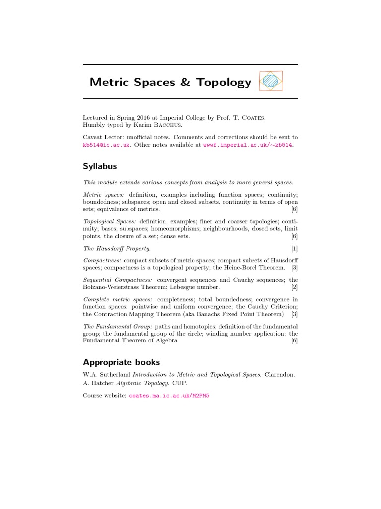 M2PM5 | Download Free PDF | Metric Space | Continuous Function