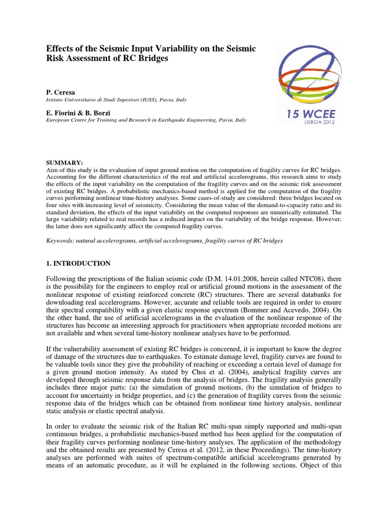 Effects of The Seismic Input Variability On The Seismic Risk Assessment ...