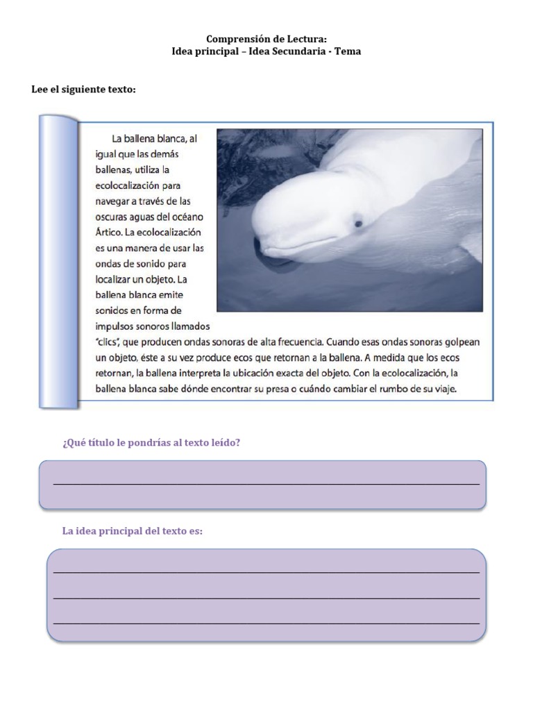 Comprensión de Lectura - Ideas Principales + Inferencia | PDF | Lectura ...