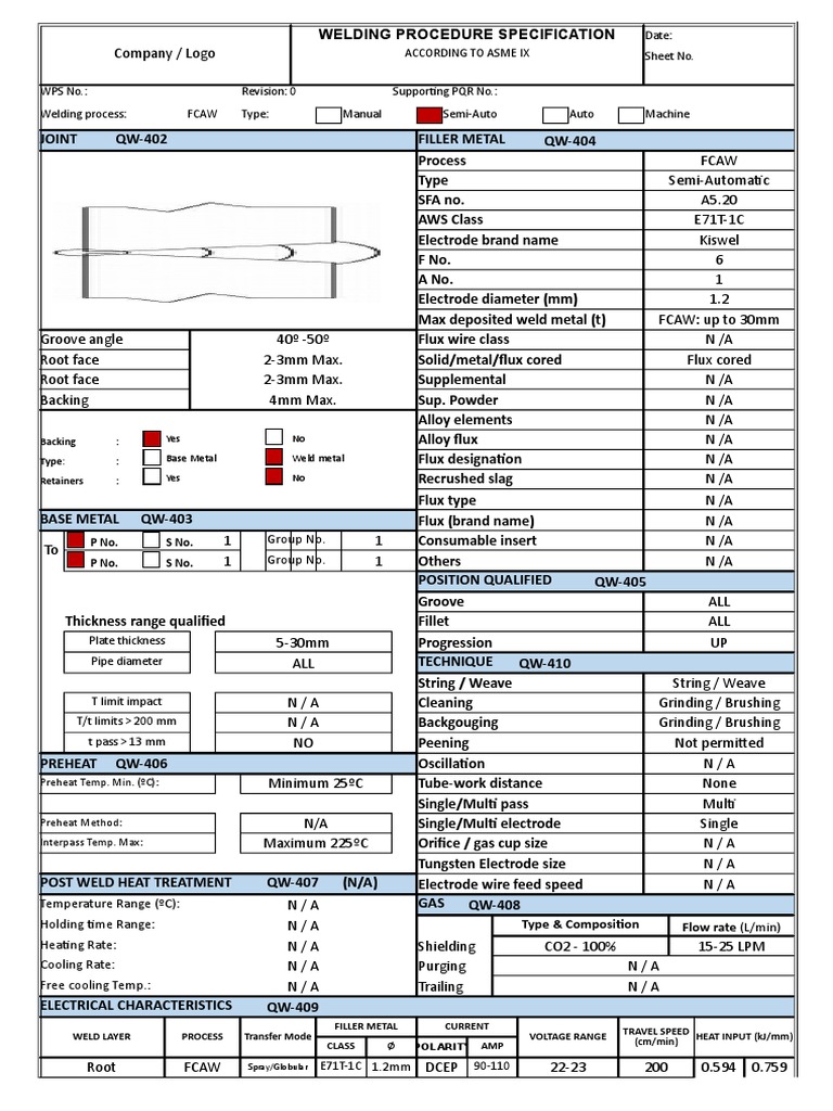 Welding Procedure Specification - Template | Download Free PDF ...