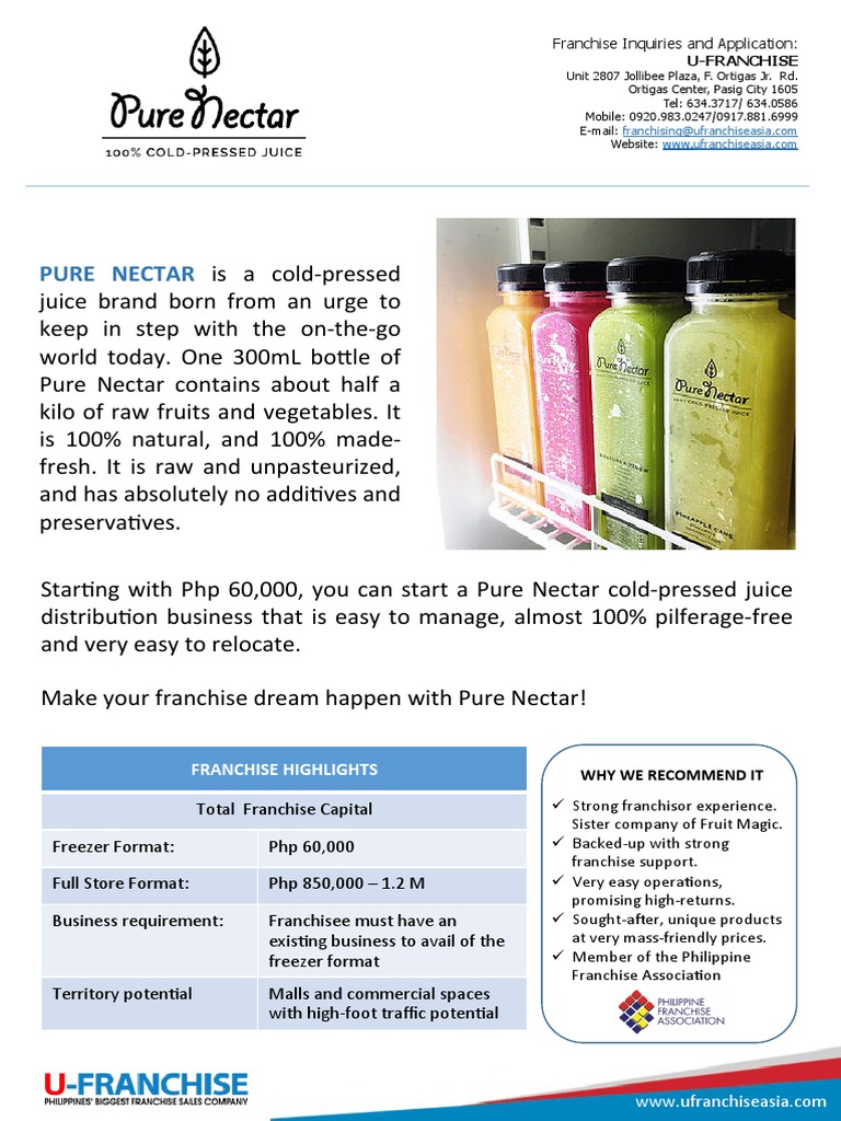 Pure Nectar Franchise Information | PDF | Franchising | Business