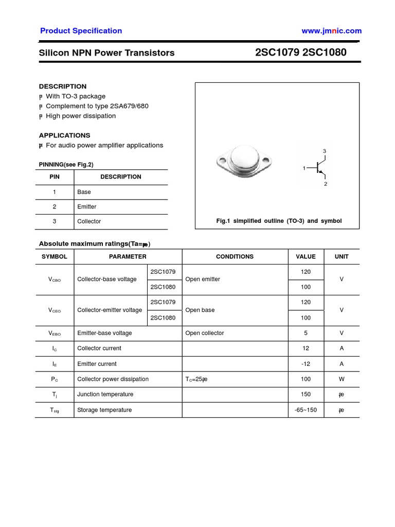 2SC1079 2SC1080 | PDF | Bipolar Junction Transistor | Transistor