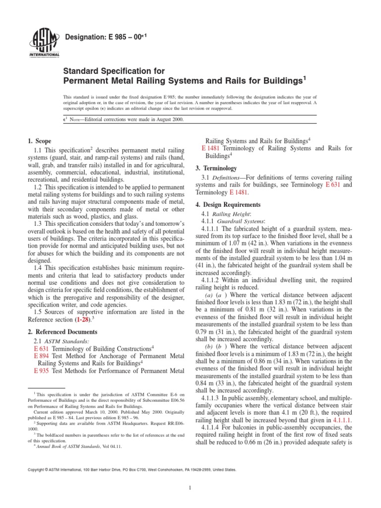 ASTM E985 - Handrails | PDF