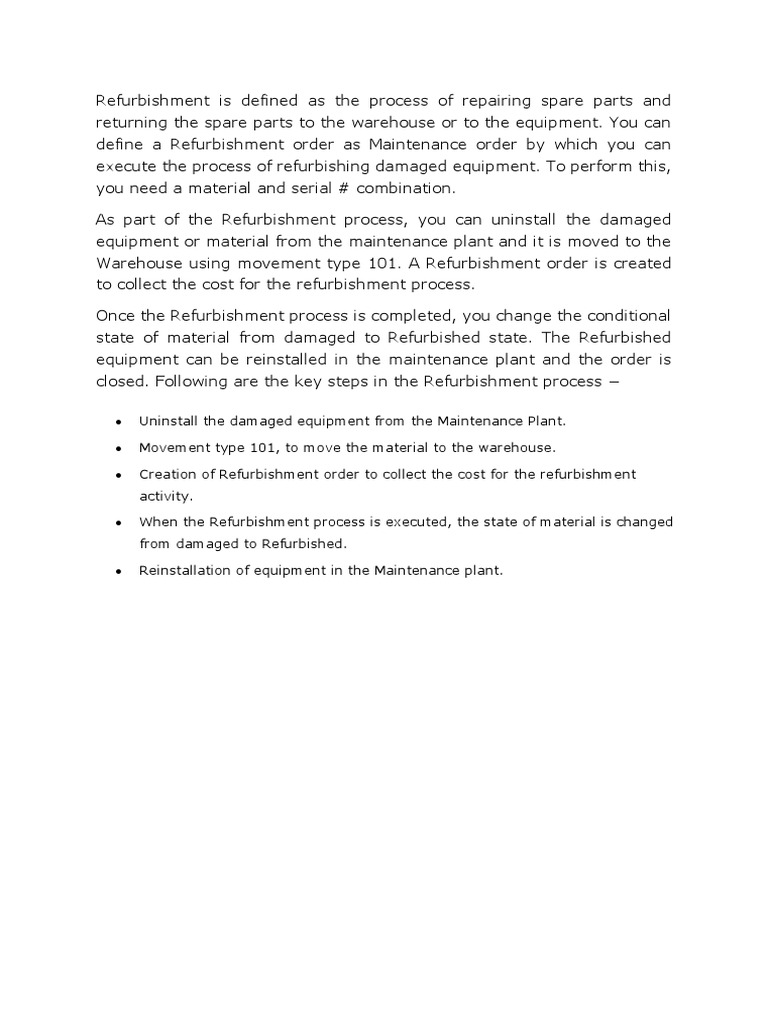 Refurbishment Process in SAP PM | PDF | Warehouse | Systems Engineering