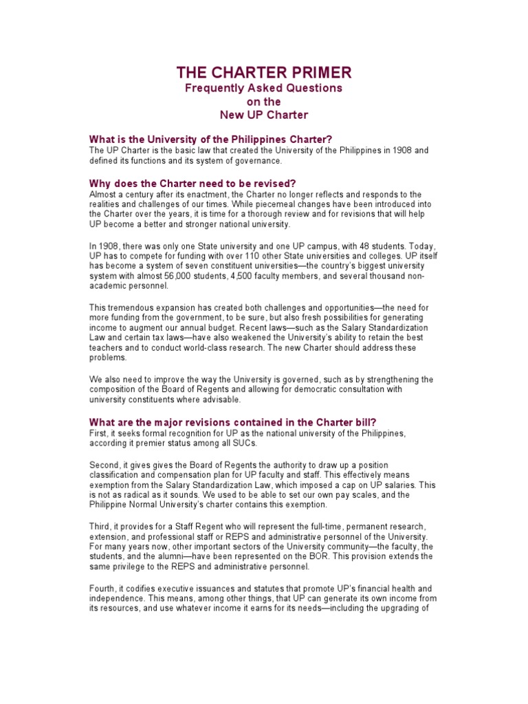 The Charter Primer: Frequently Asked Questions On The New UP Charter ...