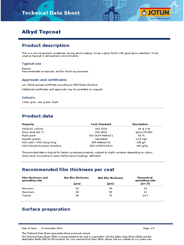 Alkyd Topcoat: Technical Data Sheet | PDF | Paint | Shelf Life