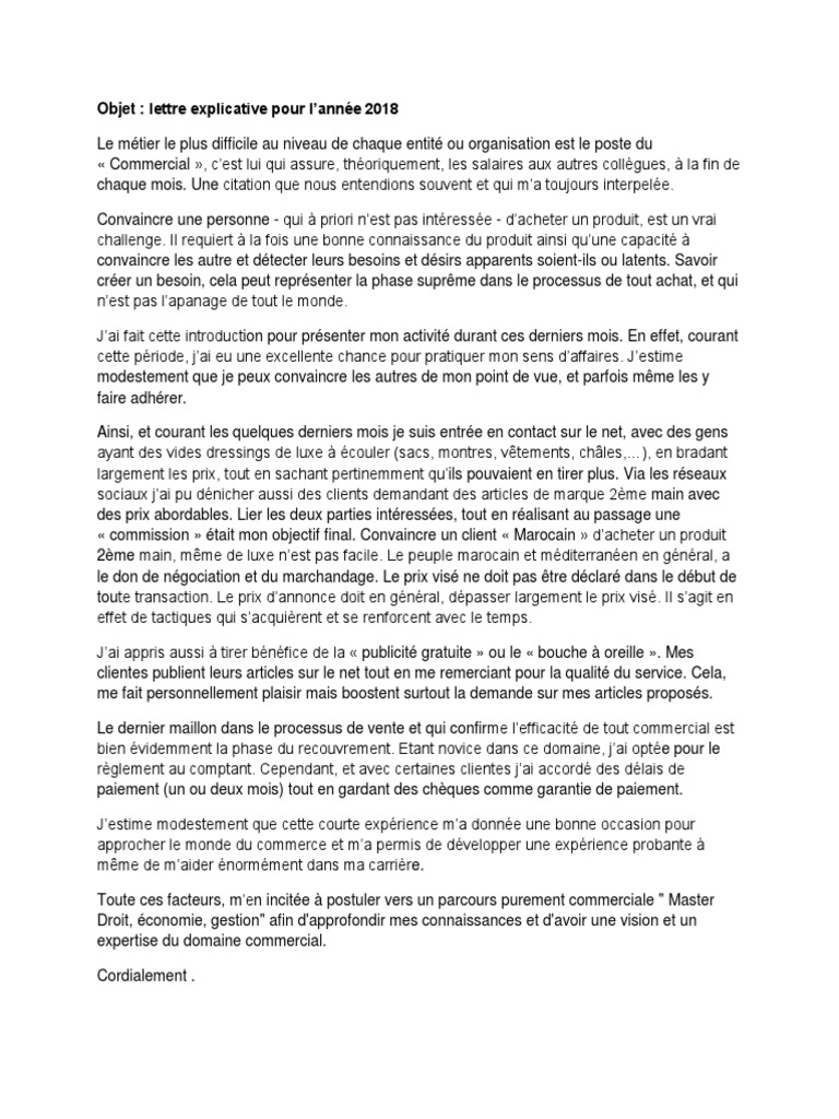 Lettre Explicative 2018 | PDF | Business