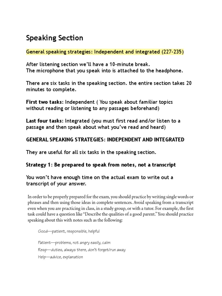 Speaking Summary (TOEFL iBT) | PDF | Stress (Linguistics) | English ...
