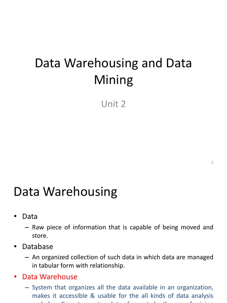 Data Warehousing and Data Mining Unit 2 | PDF | Data Warehouse | Databases
