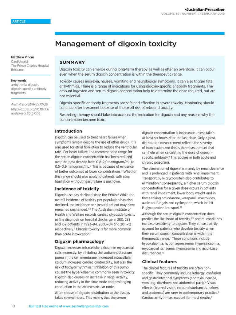 Management of Digoxin Toxicity | PDF | Clinical Medicine | Heart