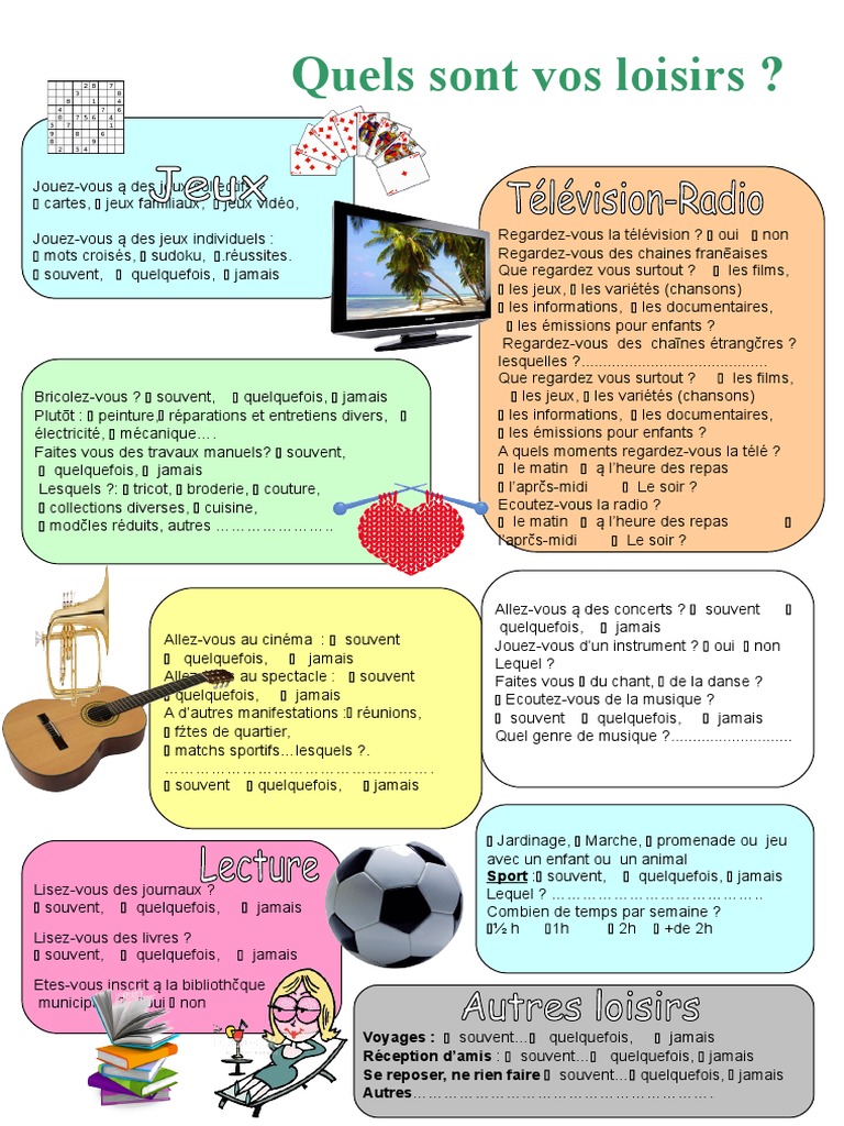 Quels Sont Vos Loisirs Comprehension Ecrite Texte Questions ...