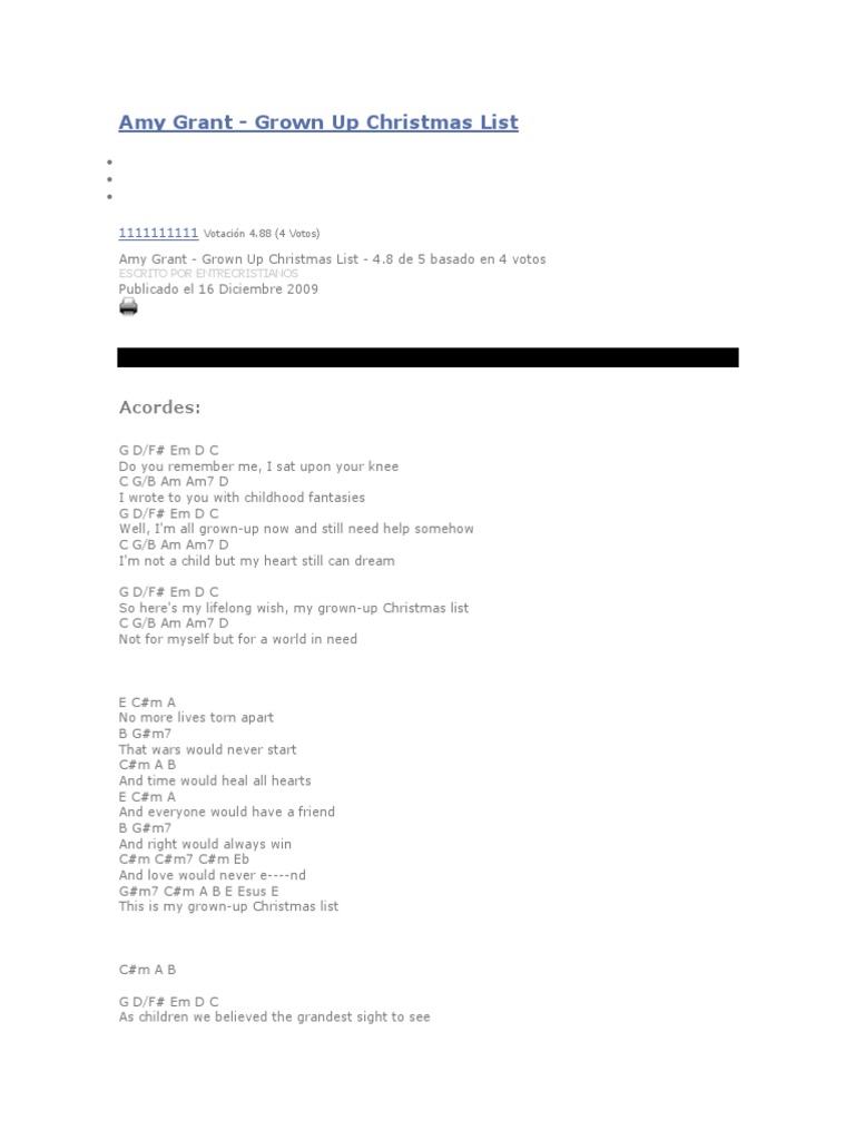 Amy Grant - Grown Up Christmas List: Acordes | PDF