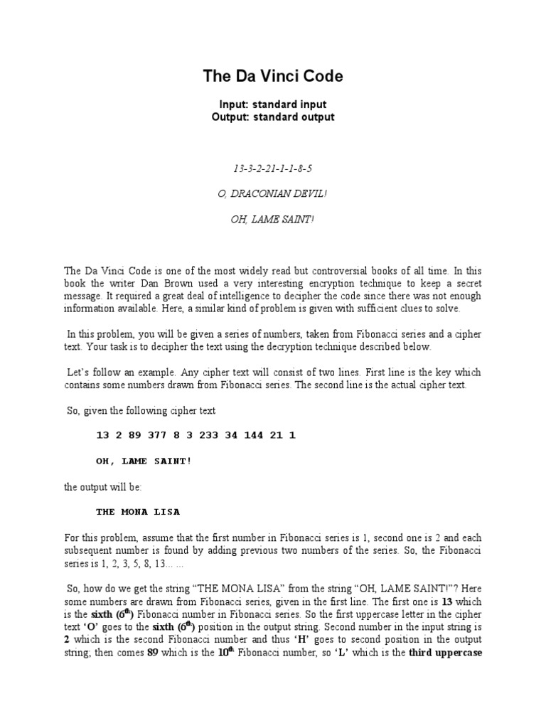 Da Vinci Code | PDF | Cipher | String (Computer Science)