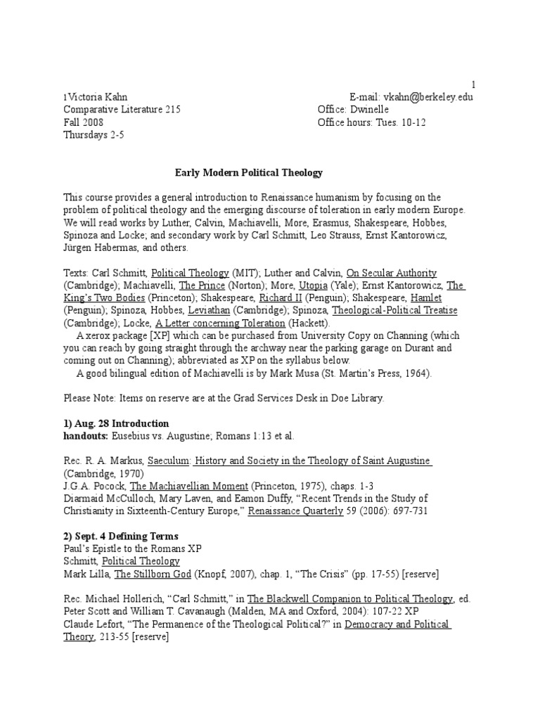 Pol Theology Syll Fall 2008 | PDF | Niccolò Machiavelli | Political ...