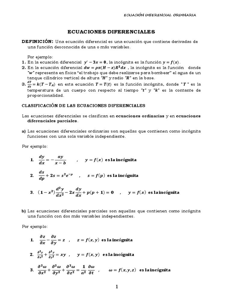 Ecuaciones Diferenciales Ordinarias | PDF | Ecuaciones diferenciales ...