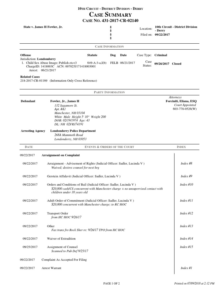 James Howard Fowler, Jr. Child Pornography Case Summaries | PDF ...
