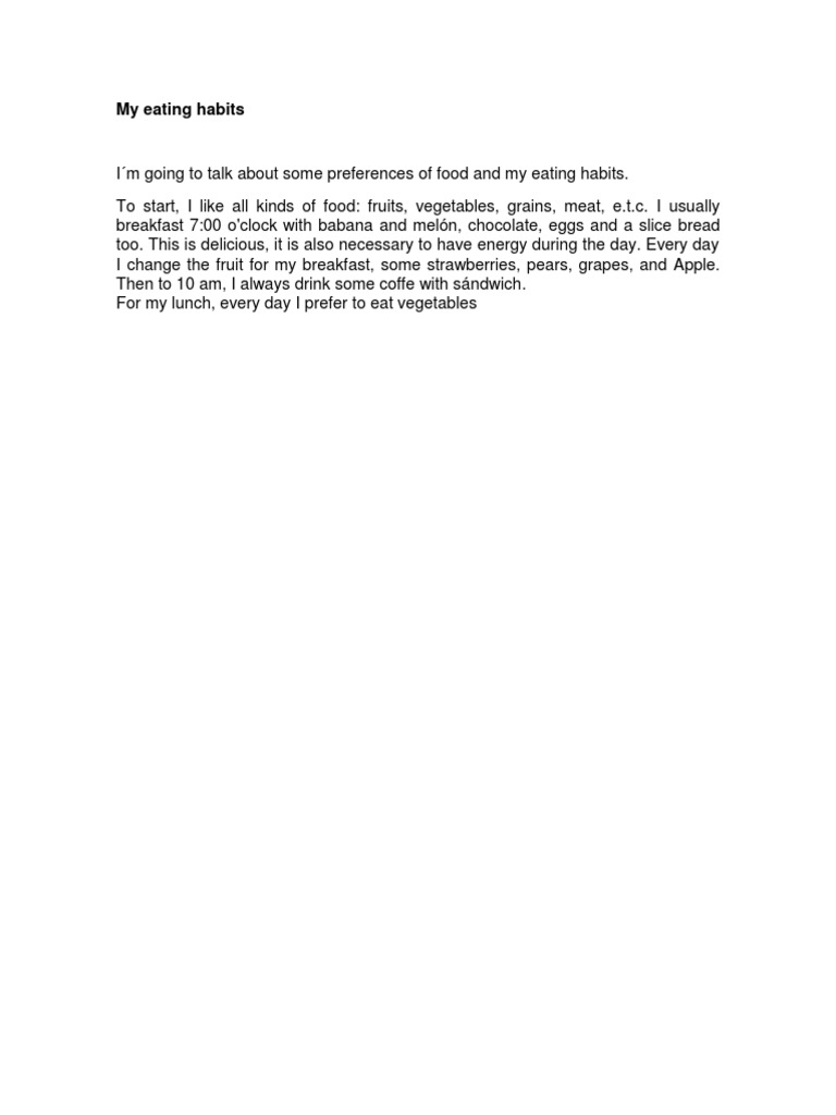 My Eating Habits and Preferences | PDF | Cooking, Food & Wine | Lifestyle