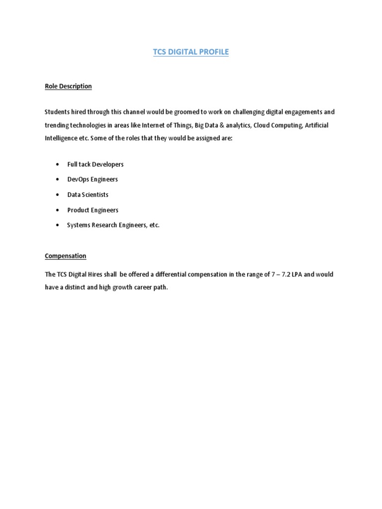 Tcs Digital Profile | PDF