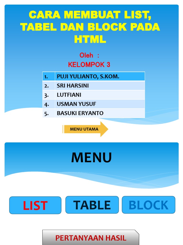 Cara Membuat List, Tabel Dan Block Pada HTML | PDF
