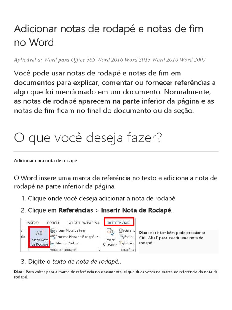 Adicionar Notas de Rodapé e Notas de Fim No Word | PDF