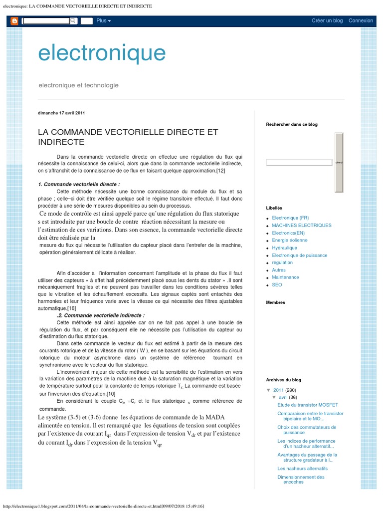 Commande Vectorielle Directe et Indirecte | PDF | Machine électrique ...