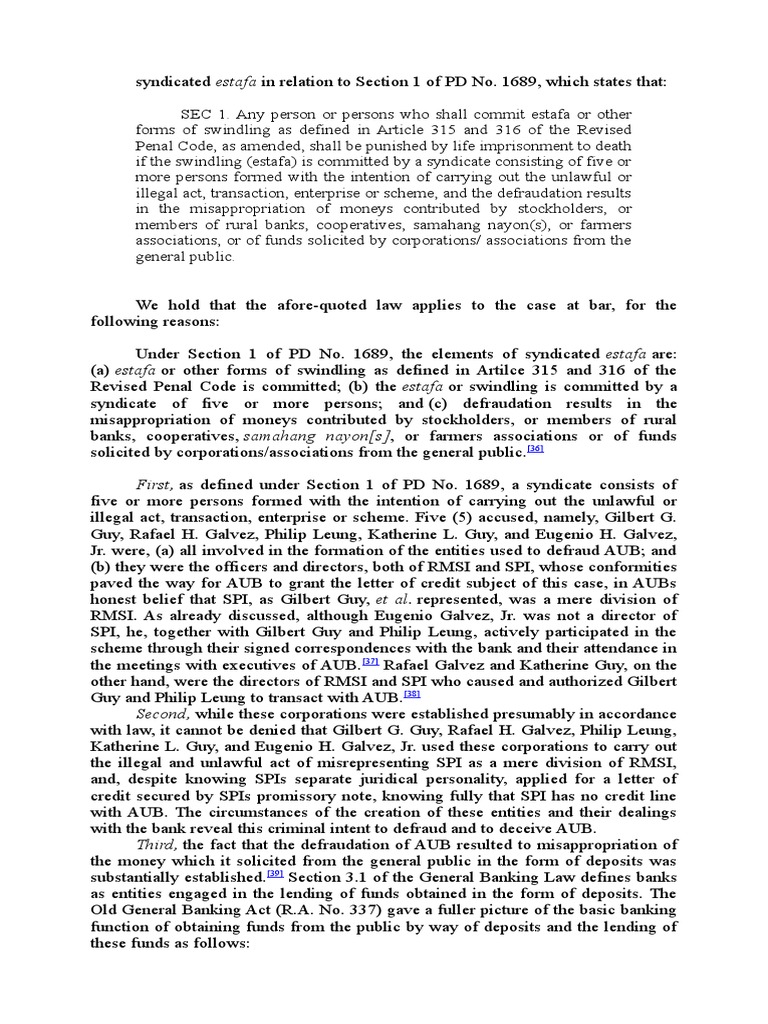 Syndicated Estafa | PDF | Fraud | Banks