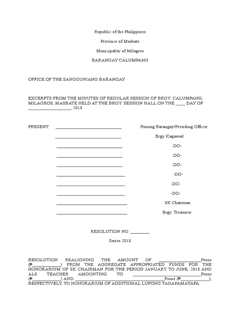 Brgy Resolution | PDF | Government
