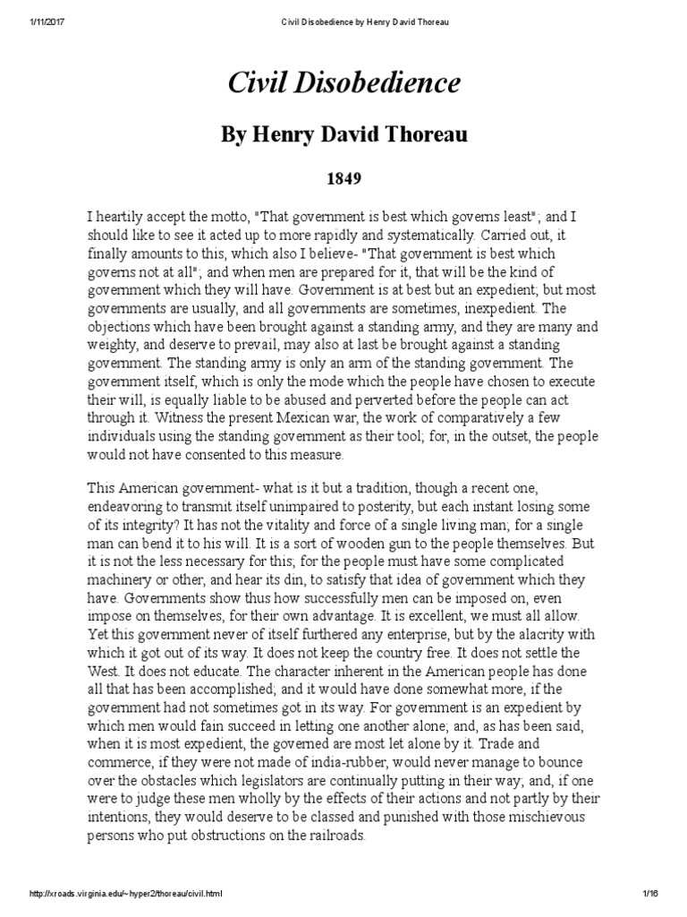 Civil Disobedience by Henry David Thoreau | PDF | Civil Disobedience ...