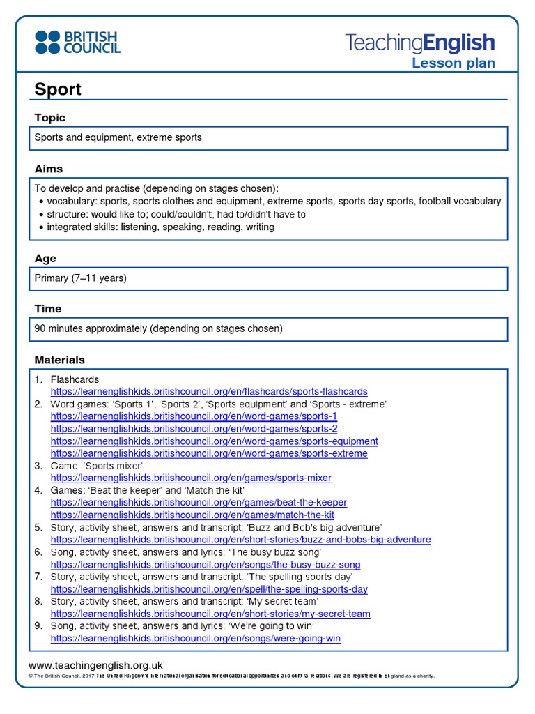 1 COPY DOUBLE Teaching Kids Lesson Plan Sport | PDF | Vocabulary | Sports