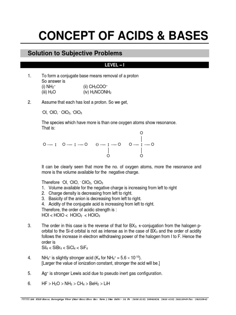 Concept of Acids & Bases: Solution To Subjective Problems | Download ...