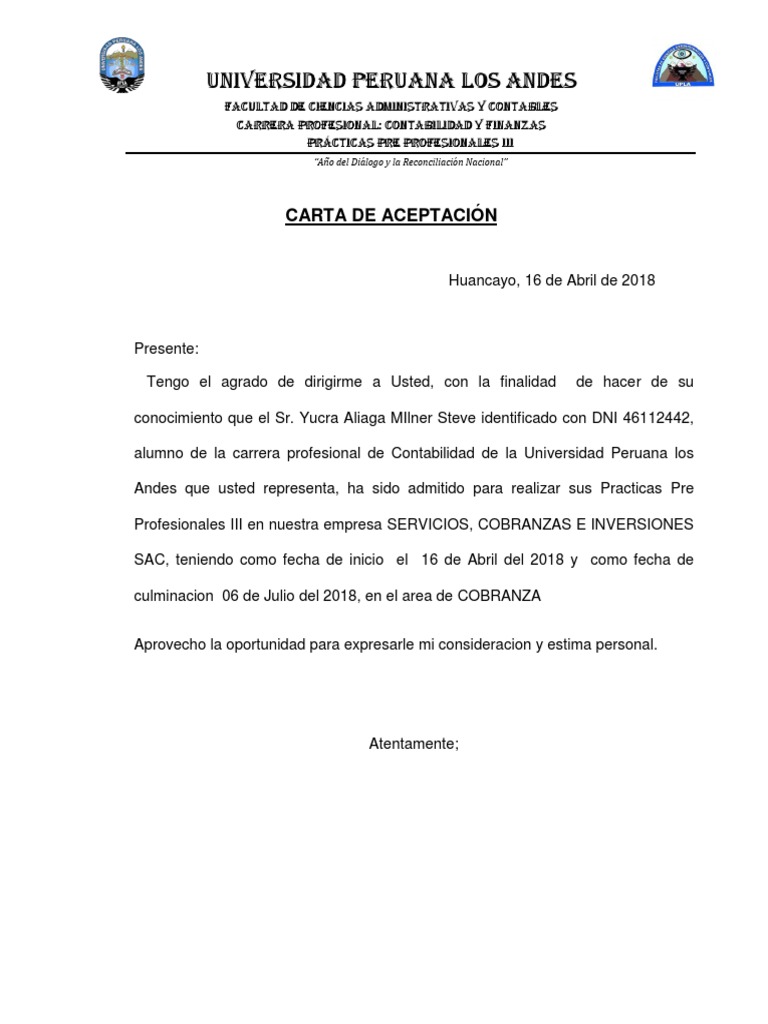 Carta de Aceptacion | PDF