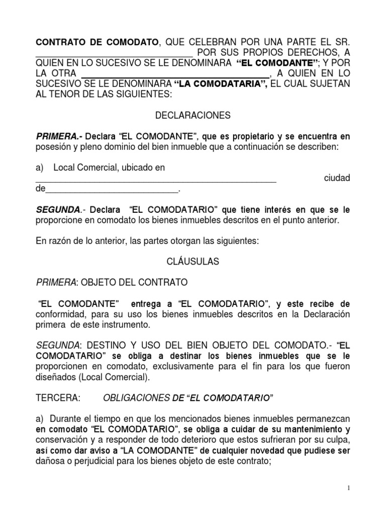 Formato Contrato de Comodato | PDF