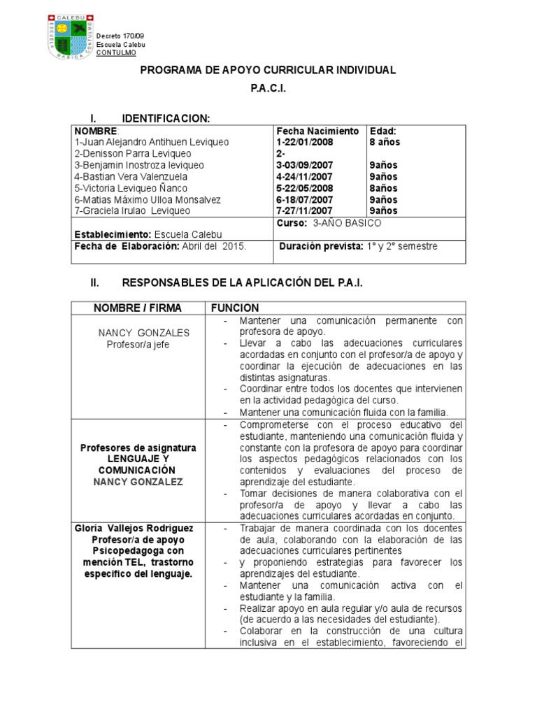 Formato Paci 2015 2 BASICO | PDF | Evaluación | Salón de clases