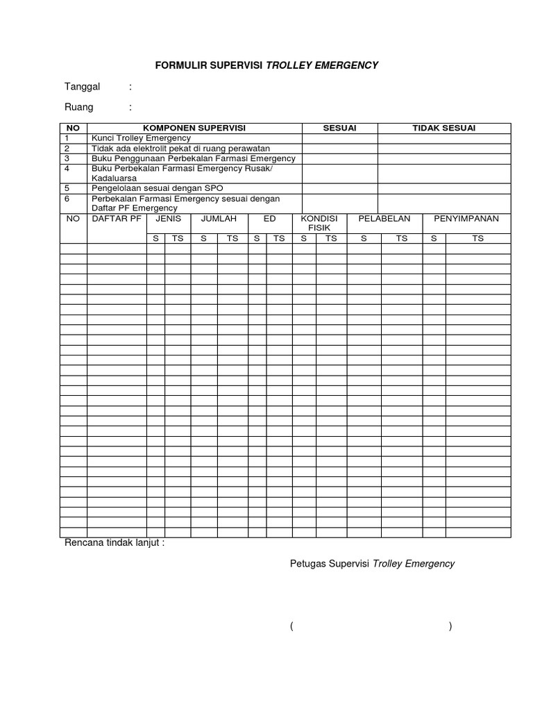 Formulir Supervisi Trolley Emergency | PDF