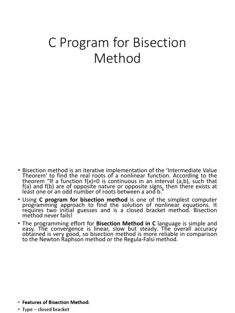 Program For Bisection Method | PDF | Mathematics Of Computing | Mathematical Analysis