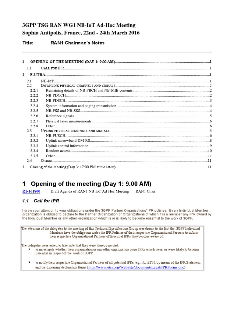 Chairman's Notes RAN1 - NB-IoT AdHoc - Final | PDF | Lte ...