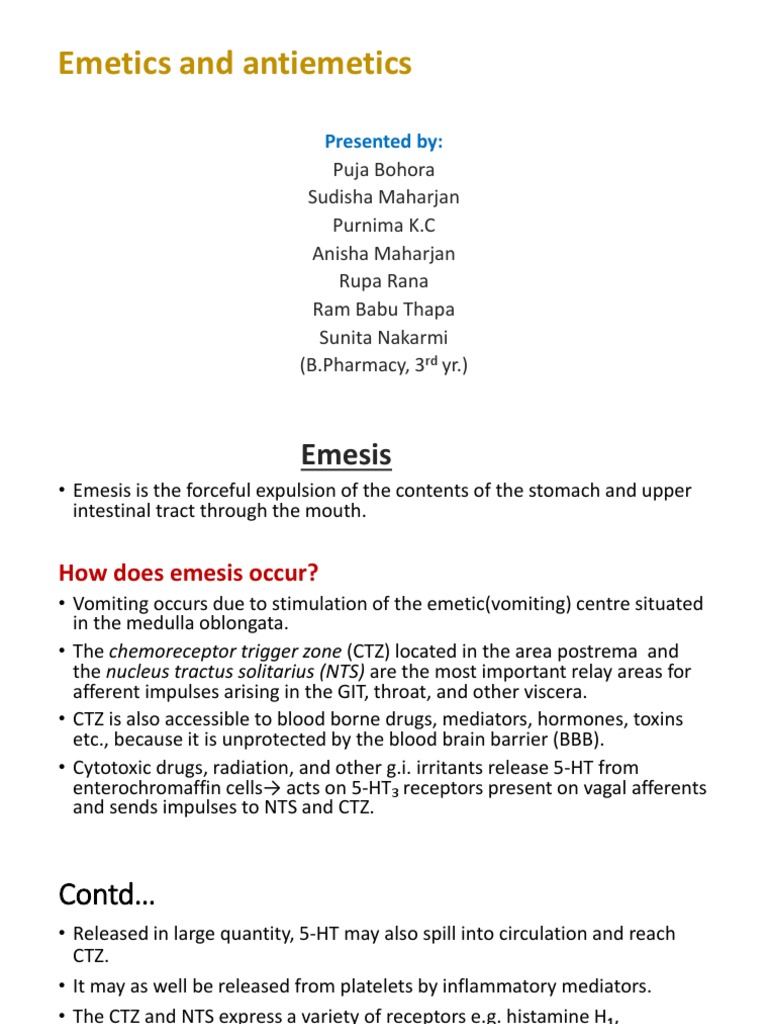 Emetics and Antiemetics: An Overview of Drugs that Induce or Prevent ...