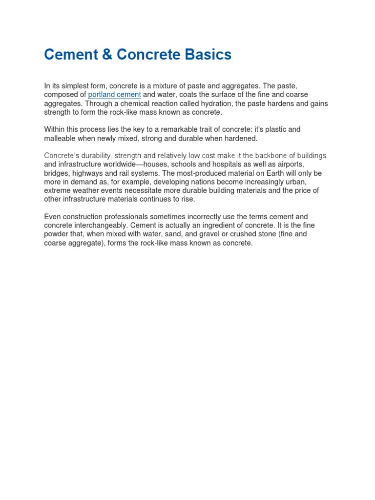 Cement & Concrete Basics | PDF