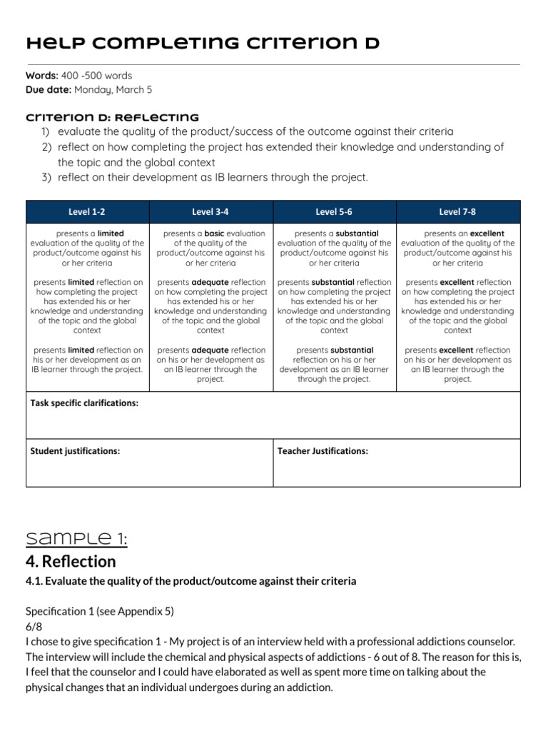 Criterion D Samples | PDF | Composition (Visual Arts) | Learning