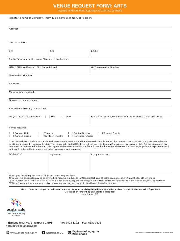 Venue Request - Arts Hire | PDF | Government Information | Government