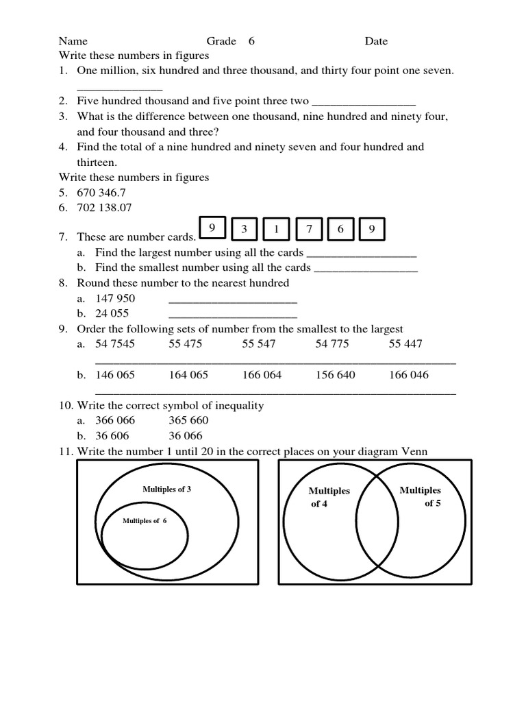 Writing Numbers in Figures Worksheet | PDF | Teaching Mathematics