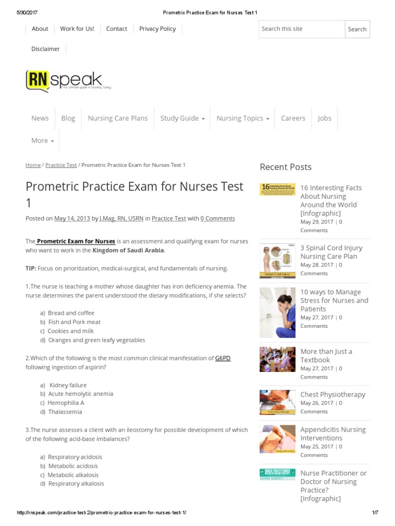 Prometric Practice Exam For Nurses Test 1 | PDF | Hypoglycemia | Nursing