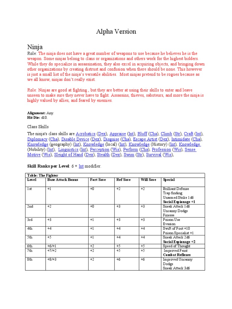 Ninja Class Guide for RPGs | PDF | Ninja | Leisure