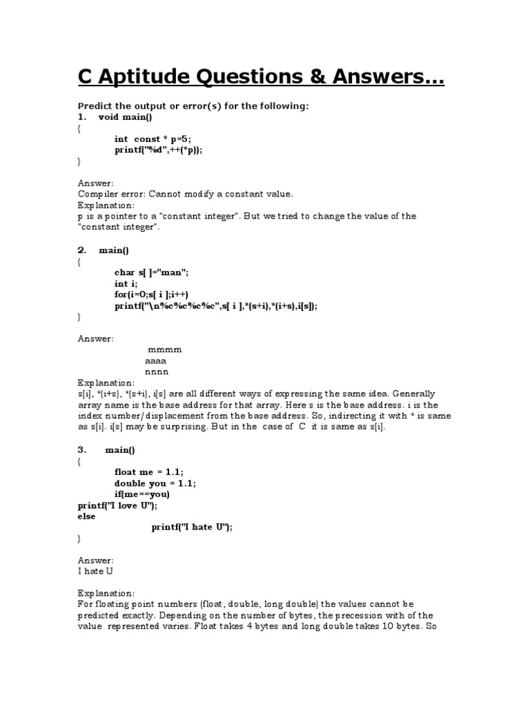 C Aptitude Questions Pdf C Programming Language Theoretical Computer Science