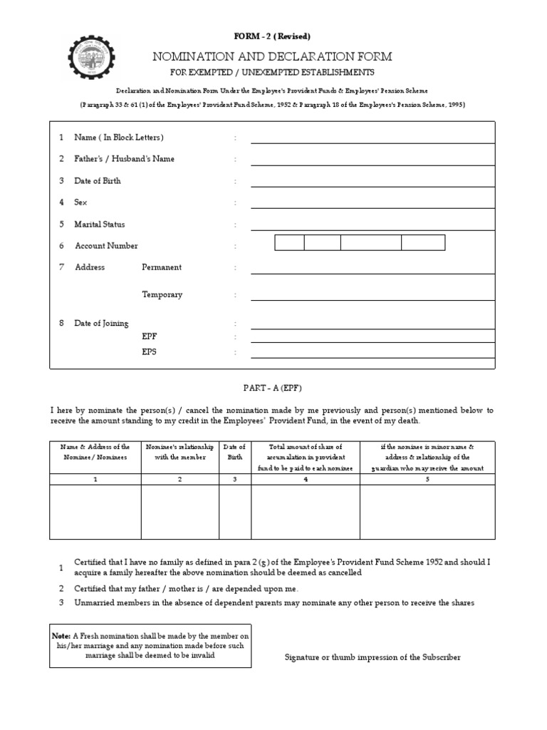 Nomination and Declaration Form | PDF | Pension | Marriage