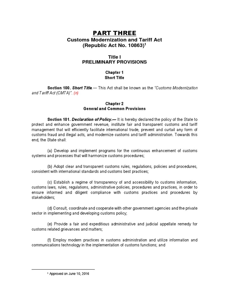 Customs Modernization and Tariff Act summary | PDF | Cargo | Customs