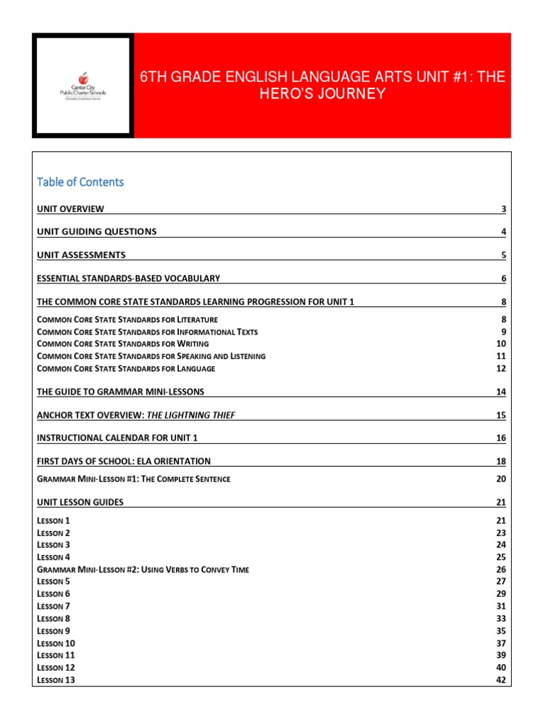 6th Grade ELA Unit: The Hero's Journey | PDF | English Language | Narration