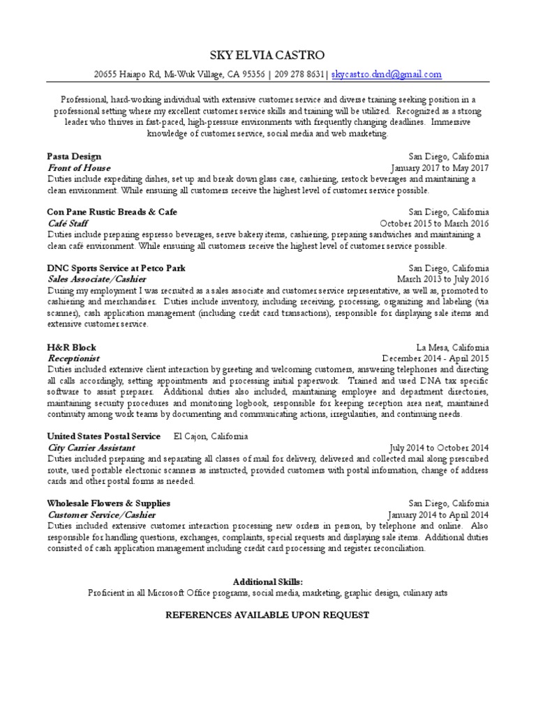 Sky Castro Resume | PDF | Mail | Social Media